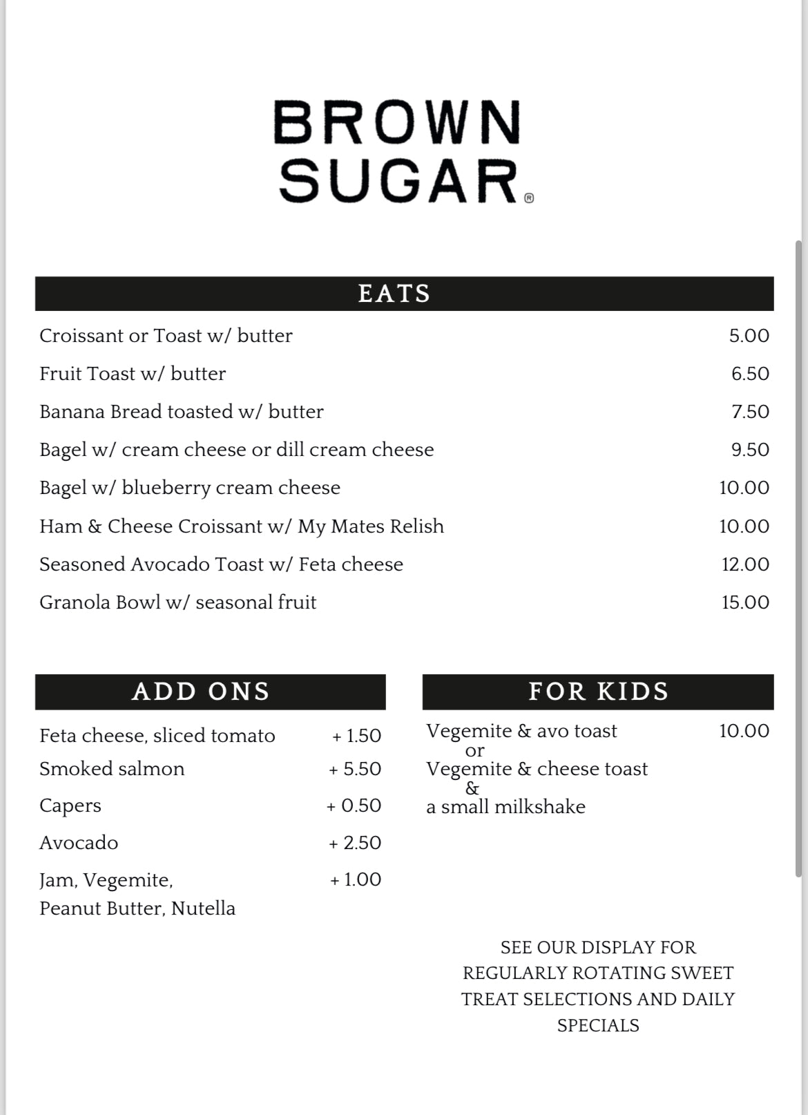 Menu – Brown Sugar Cafe